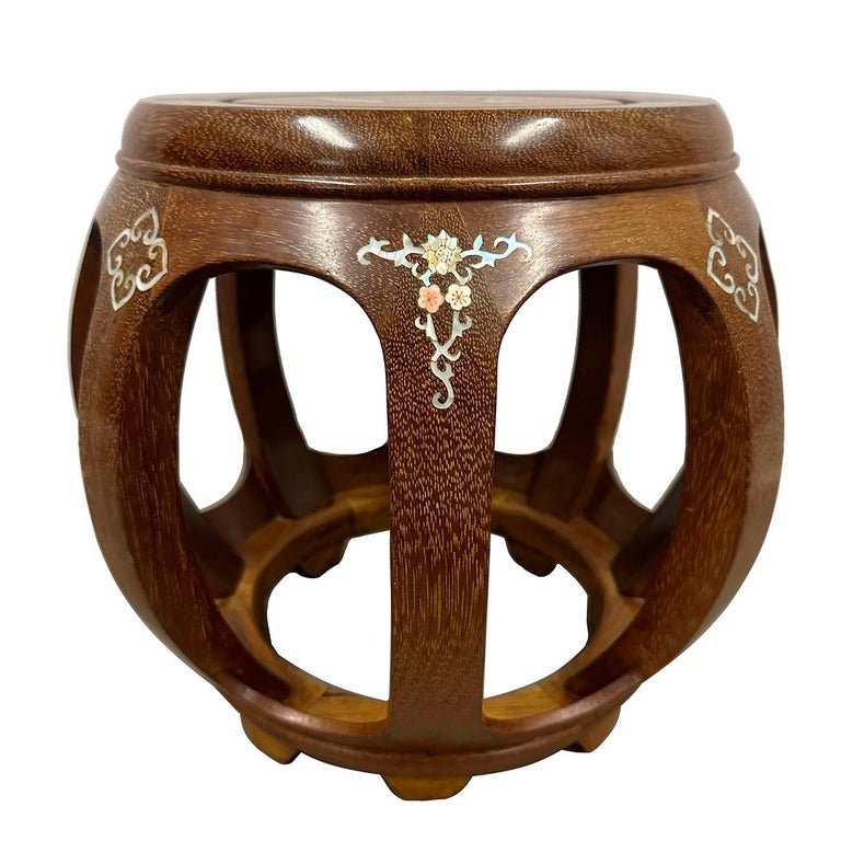 Mid-20th Century Chinese Hardwood Stool with Mather of Pearl Inlay For ...