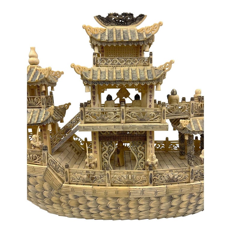 Mid-20th Century, Chinese Large Bone Carved Elaborate Imperial Dragon ...