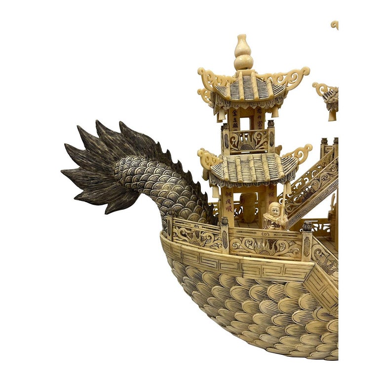 Mid-20th Century, Chinese Large Bone Carved Elaborate Imperial Dragon ...