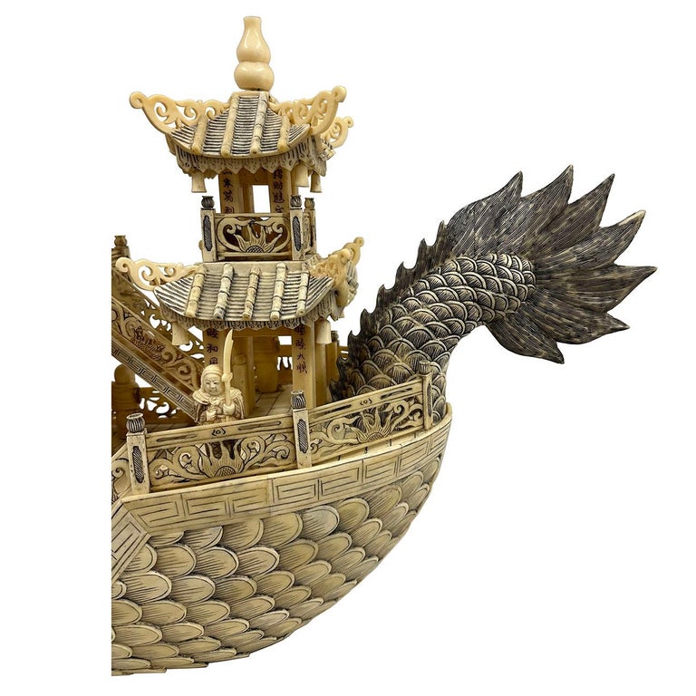 Mid-20th Century, Chinese Large Bone Carved Elaborate Imperial Dragon ...
