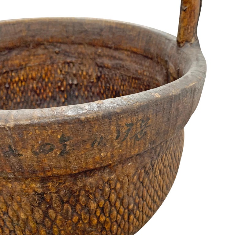 Mid-20th Century Chinese Woven Reed Basket For Sale at 1stDibs