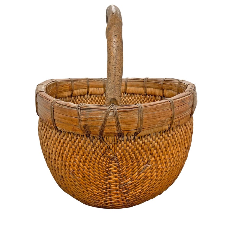 Mid-20th Century Chinese Woven Reed Basket For Sale at 1stDibs
