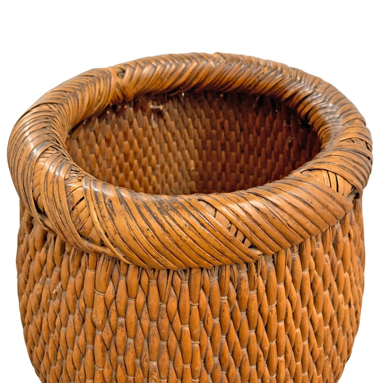 Mid-20th Century Chinese Woven Reed Basket For Sale at 1stDibs