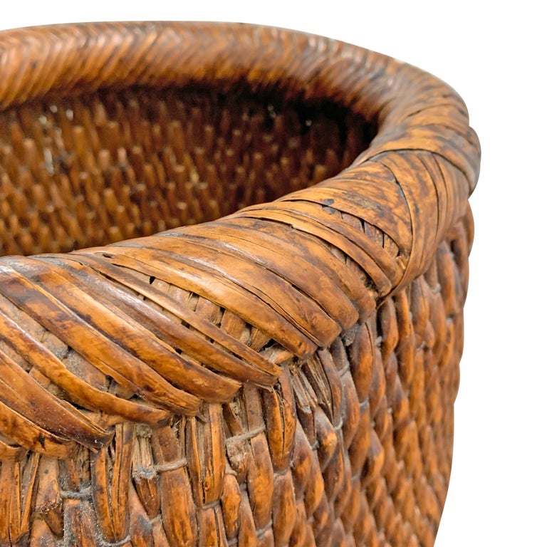 Mid-20th Century Chinese Woven Reed Basket For Sale at 1stDibs