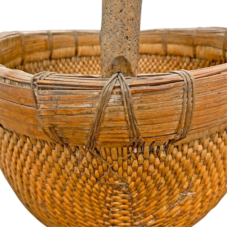 Mid-20th Century Chinese Woven Reed Basket For Sale at 1stDibs