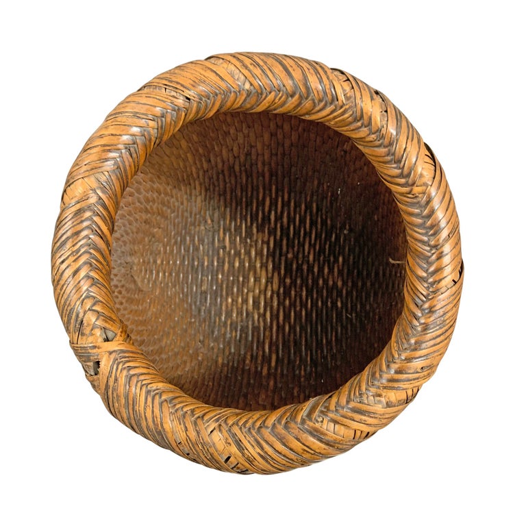 Mid-20th Century Chinese Woven Reed Basket For Sale at 1stDibs