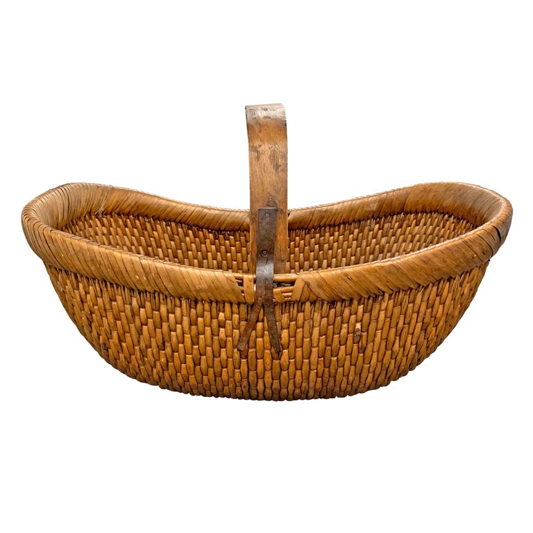 Mid-20th Century Chinese Woven Reed Basket For Sale at 1stDibs