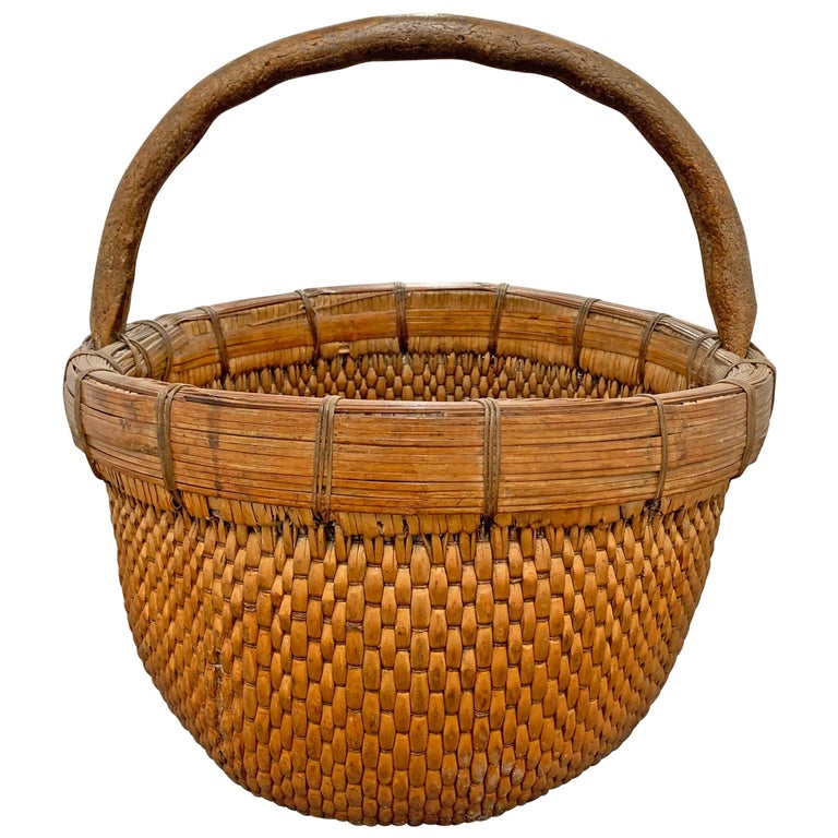 Mid-20th Century Chinese Woven Reed Basket For Sale at 1stDibs