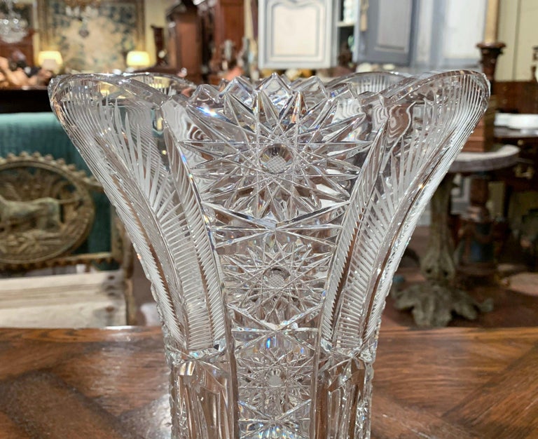 Mid-20th Century Clear Cut Glass Crystal Vase with Floral Motifs at ...