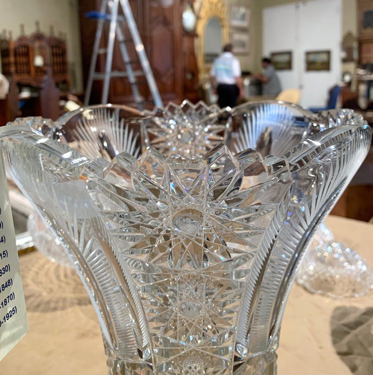 Mid-20th Century Clear Cut Glass Crystal Vase with Floral Motifs at ...