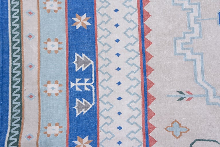 Mid-20th Century Colorful Indian Dhurrie Art Deco Rug, Allover Field ...