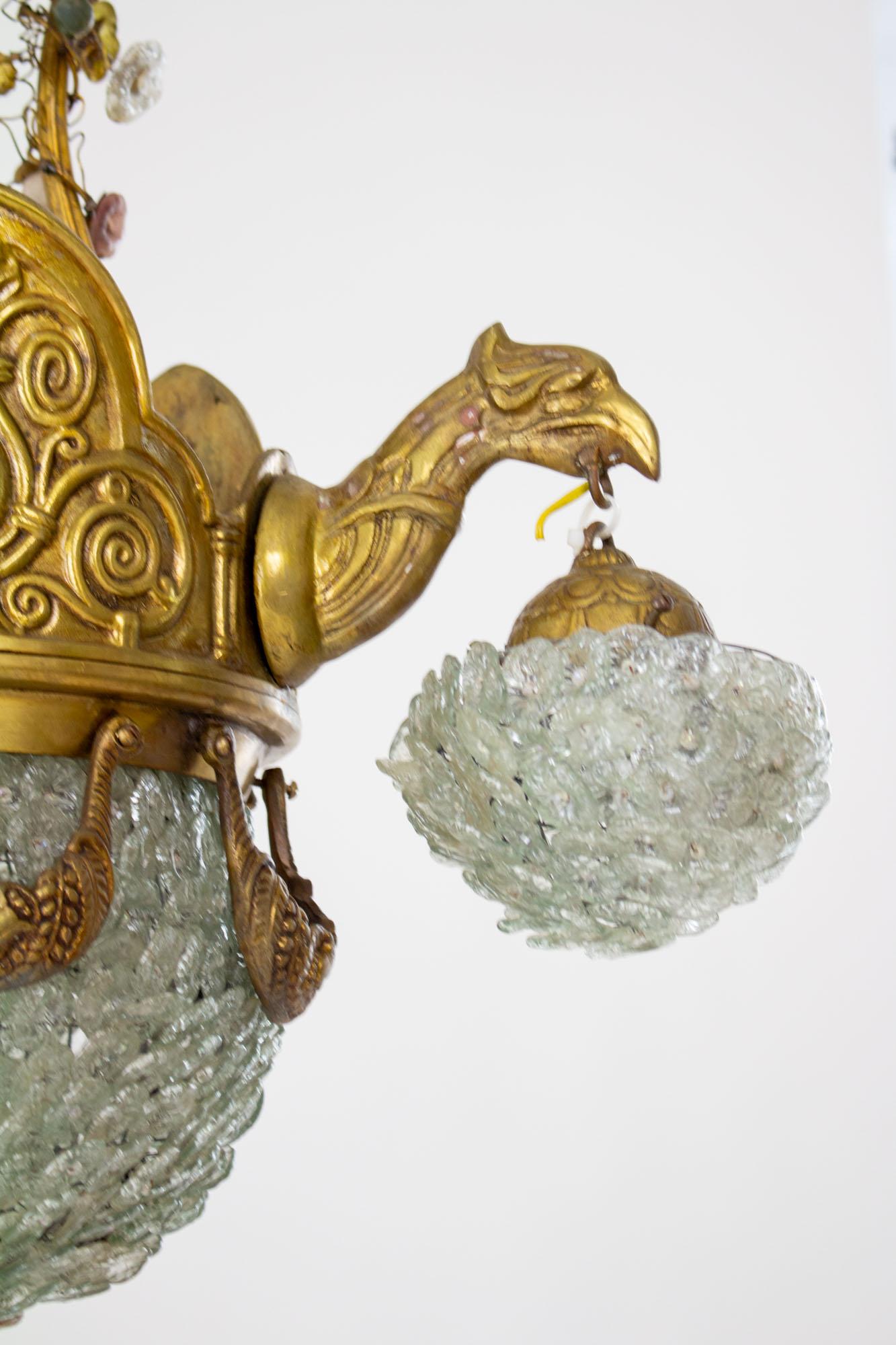 Mid 20th Century Crystal Rosette Basket Fixture With Gargoyles For Sale ...