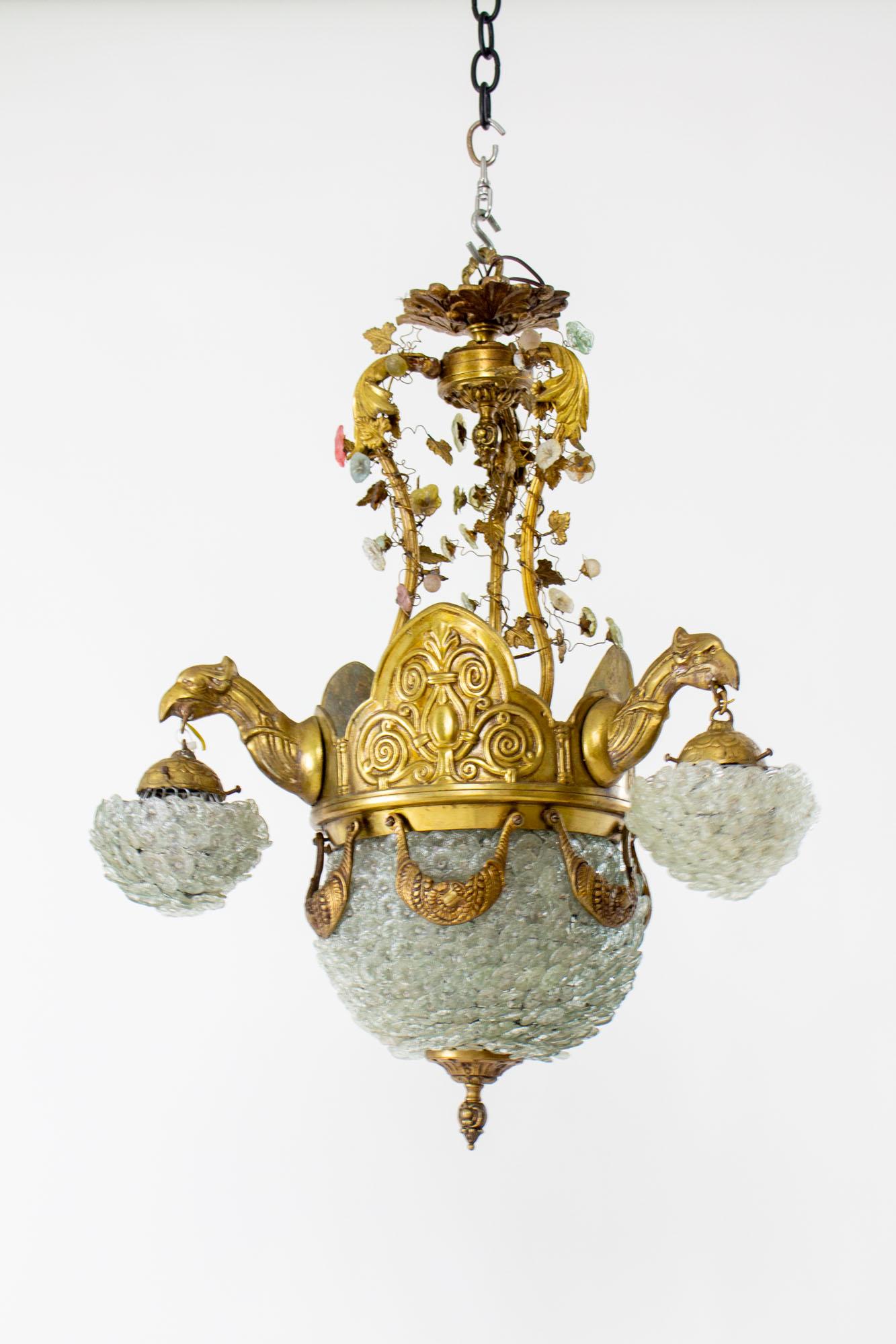 Mid 20th Century Crystal Rosette Basket Fixture With Gargoyles For Sale ...