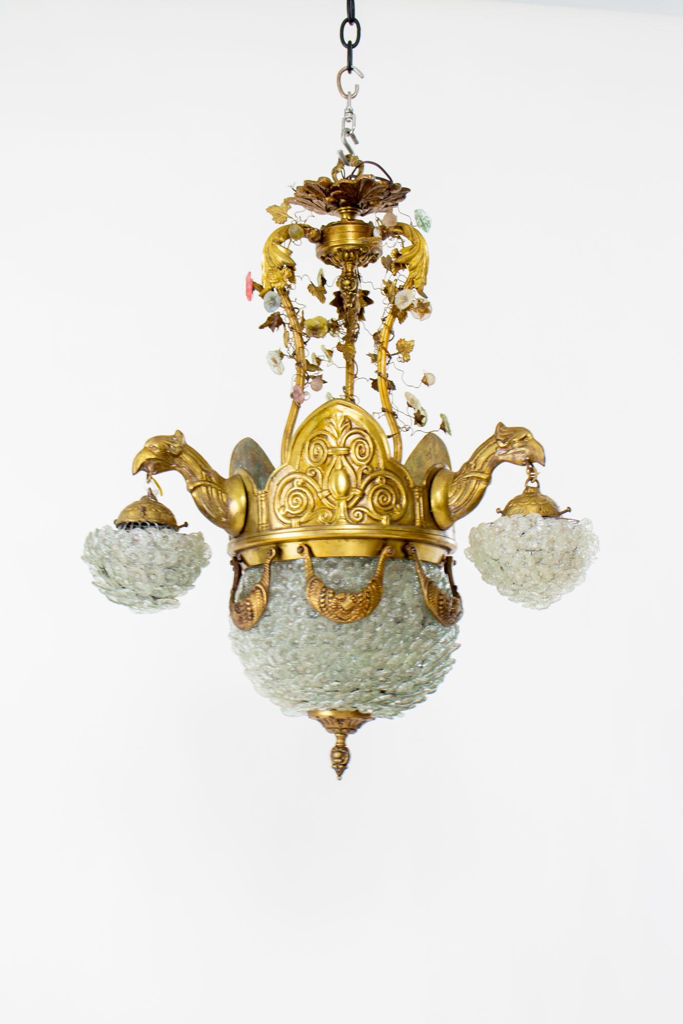 Mid 20th Century Crystal Rosette Basket Fixture With Gargoyles For Sale ...