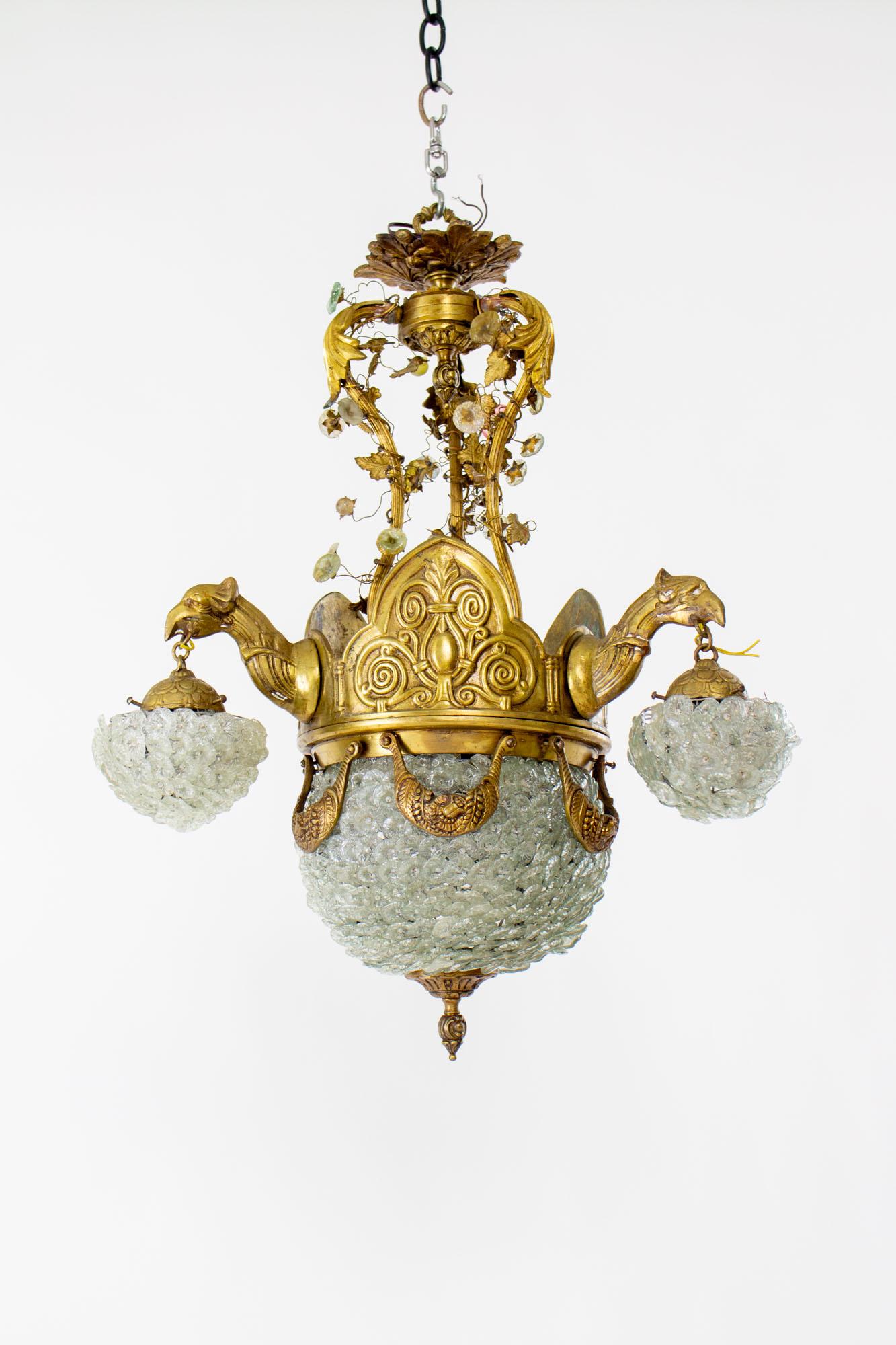 Mid 20th Century Crystal Rosette Basket Fixture With Gargoyles For Sale ...