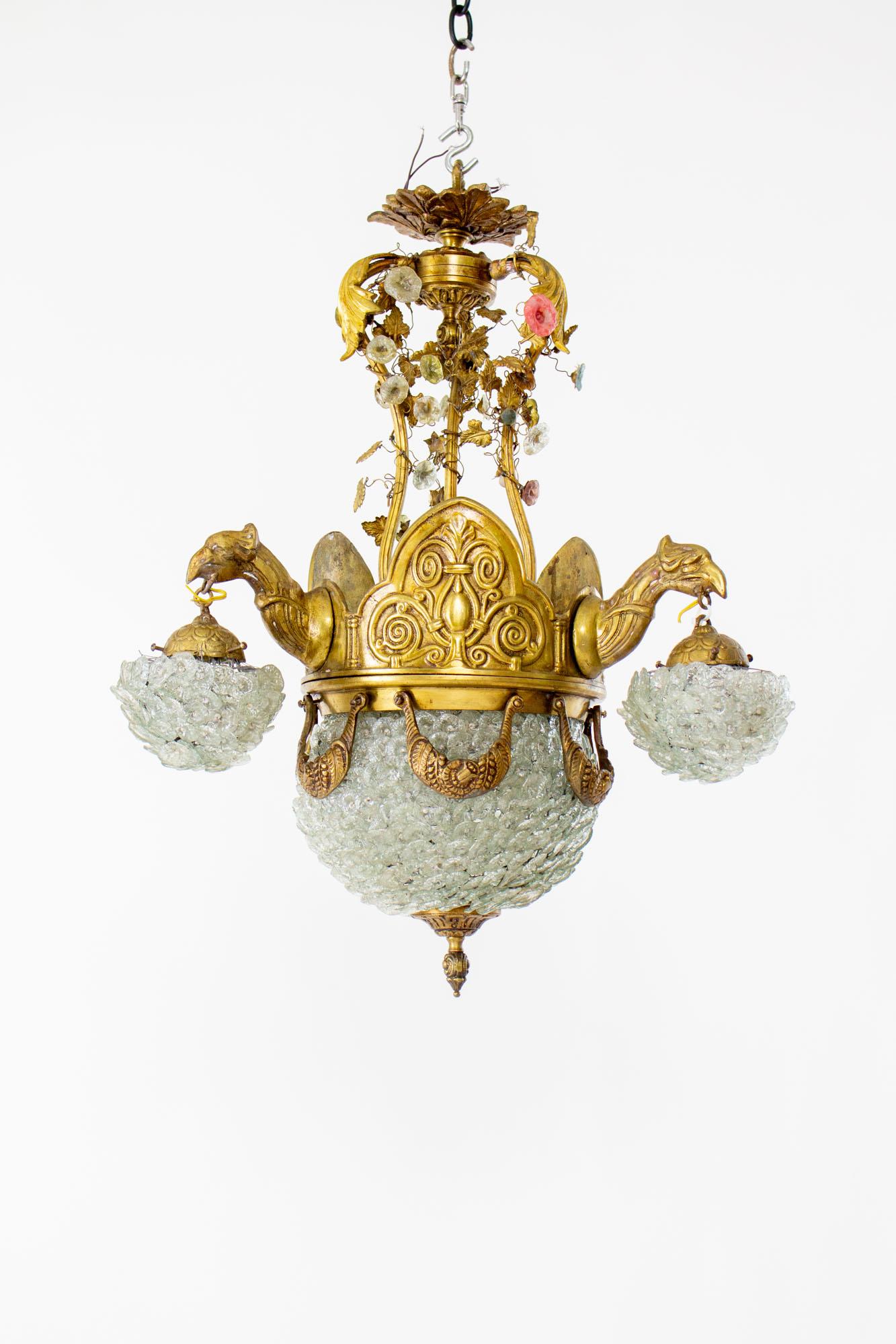 Mid 20th Century Crystal Rosette Basket Fixture With Gargoyles For Sale ...