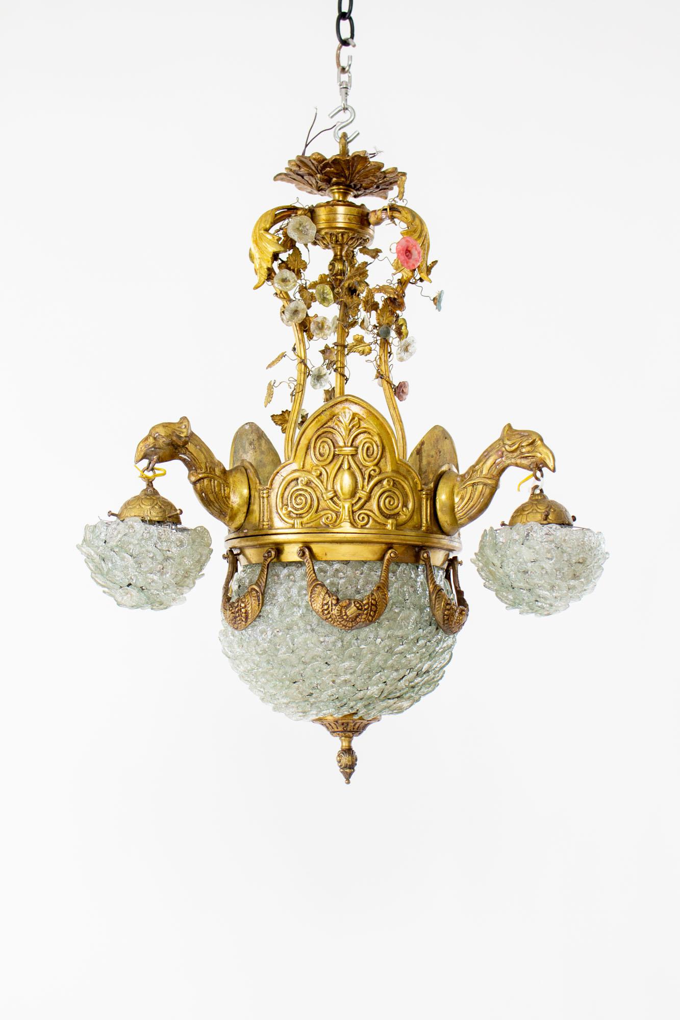Mid 20th Century Crystal Rosette Basket Fixture With Gargoyles For Sale ...