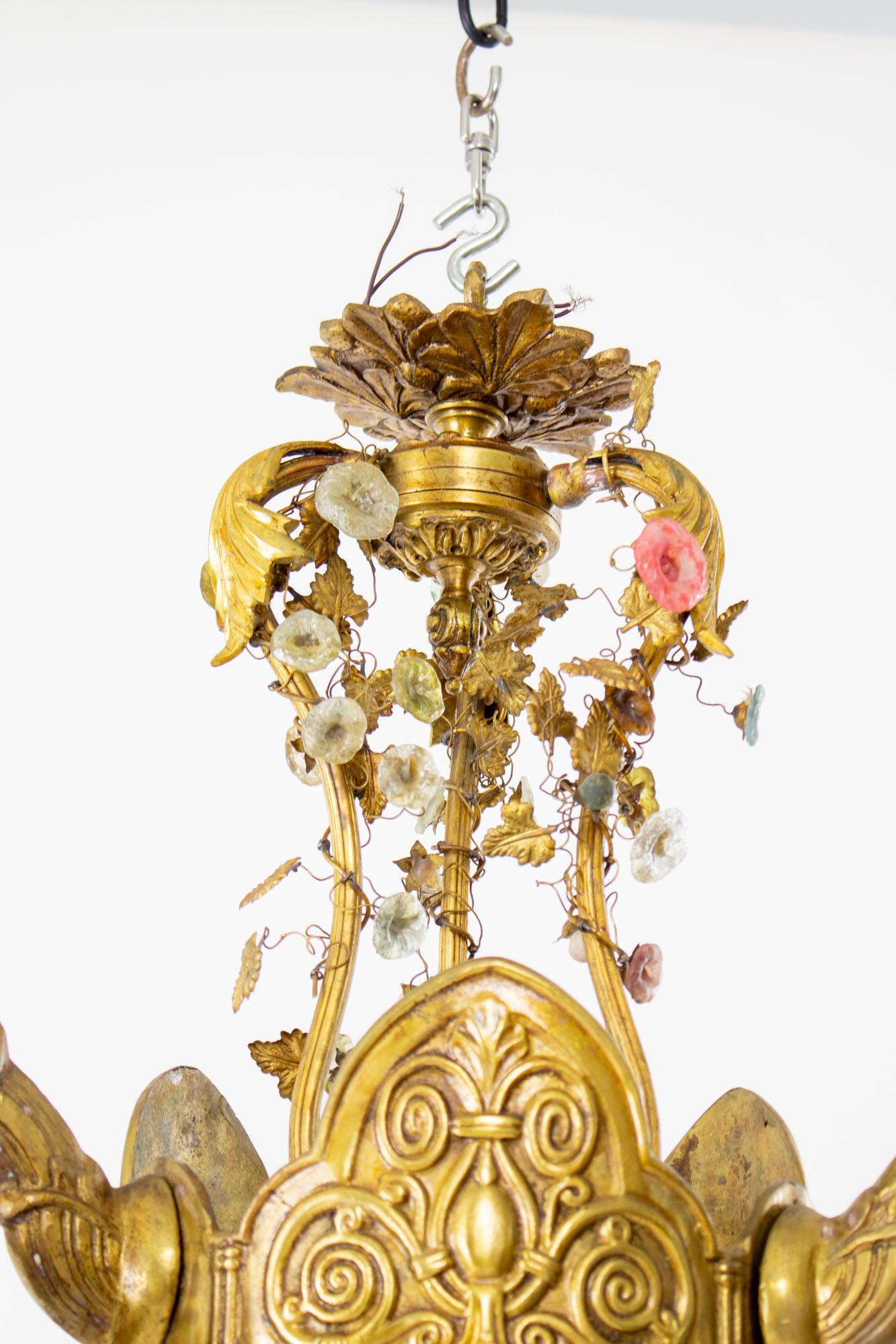 Mid 20th Century Crystal Rosette Basket Fixture With Gargoyles For Sale ...