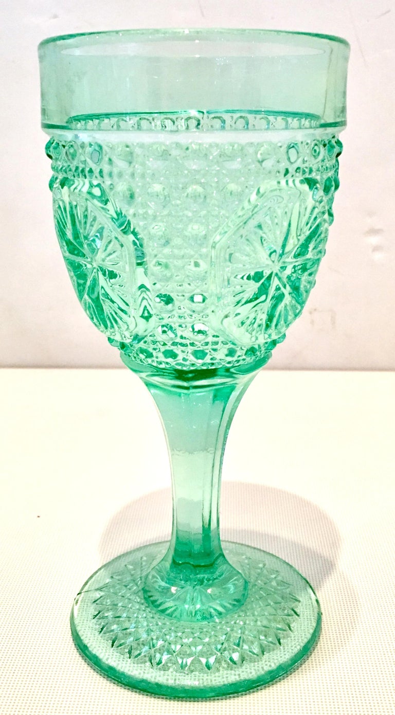 Mid-20th Century Cut Pressed Glass Aqua Stem Drink Glasses Set of 8 For ...
