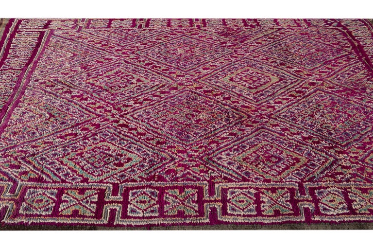 Mid-20th Century Dark Purple Moroccan Tribal Wool Rug For Sale at 1stDibs