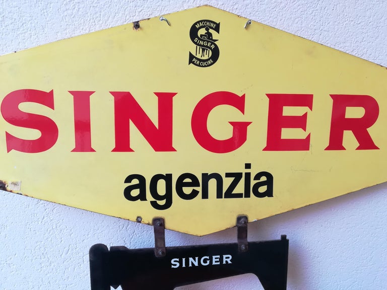 Mid-20th Century Double Side Enamel Italian Textile Machine Singer Sign ...
