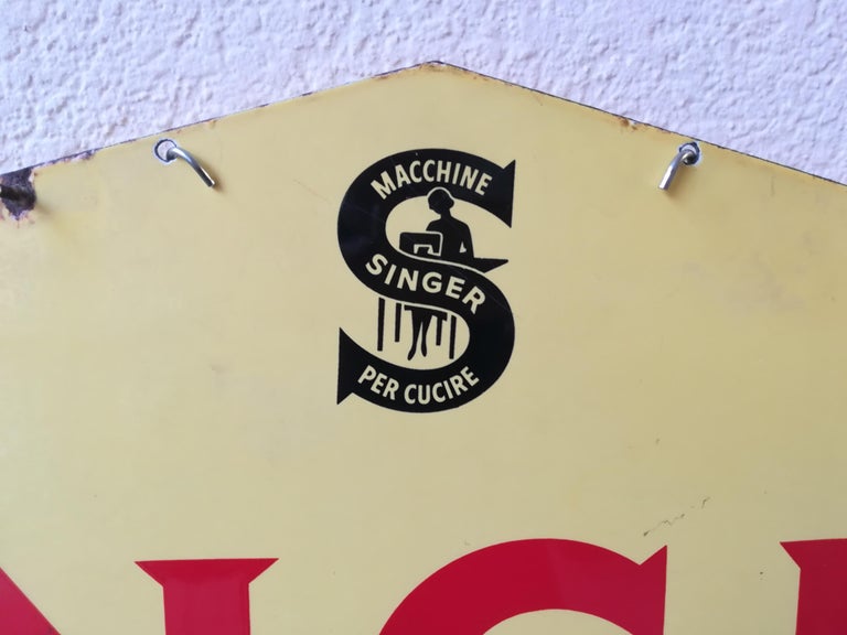 Mid-20th Century Double Side Enamel Italian Textile Machine Singer Sign ...