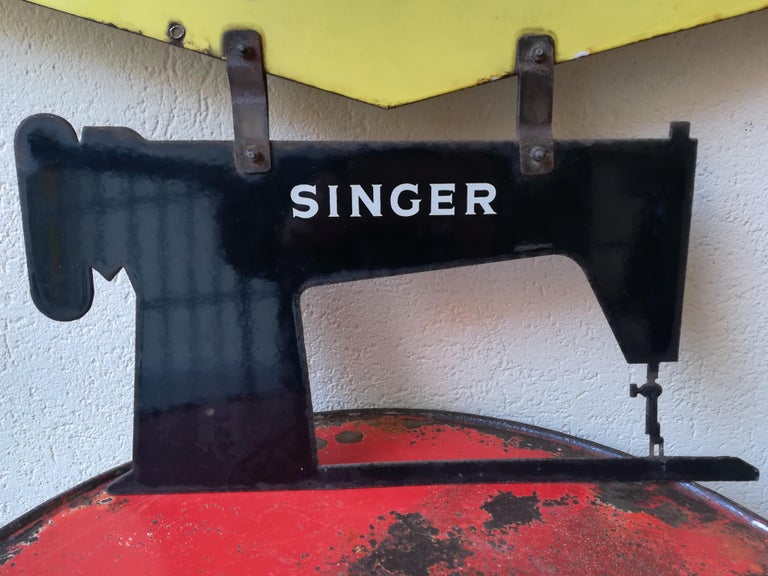 Mid-20th Century Double Side Enamel Italian Textile Machine Singer Sign ...