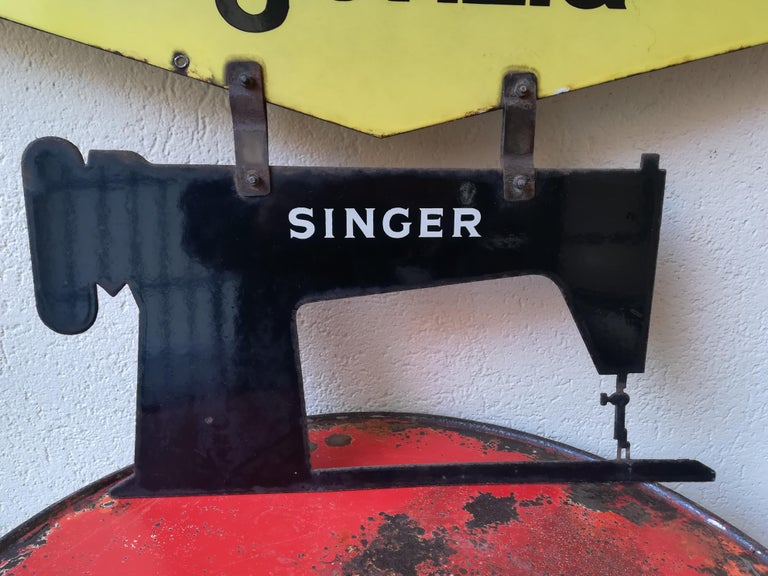 Mid-20th Century Double Side Enamel Italian Textile Machine Singer Sign ...