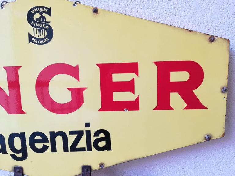 Mid-20th Century Double Side Enamel Italian Textile Machine Singer Sign ...