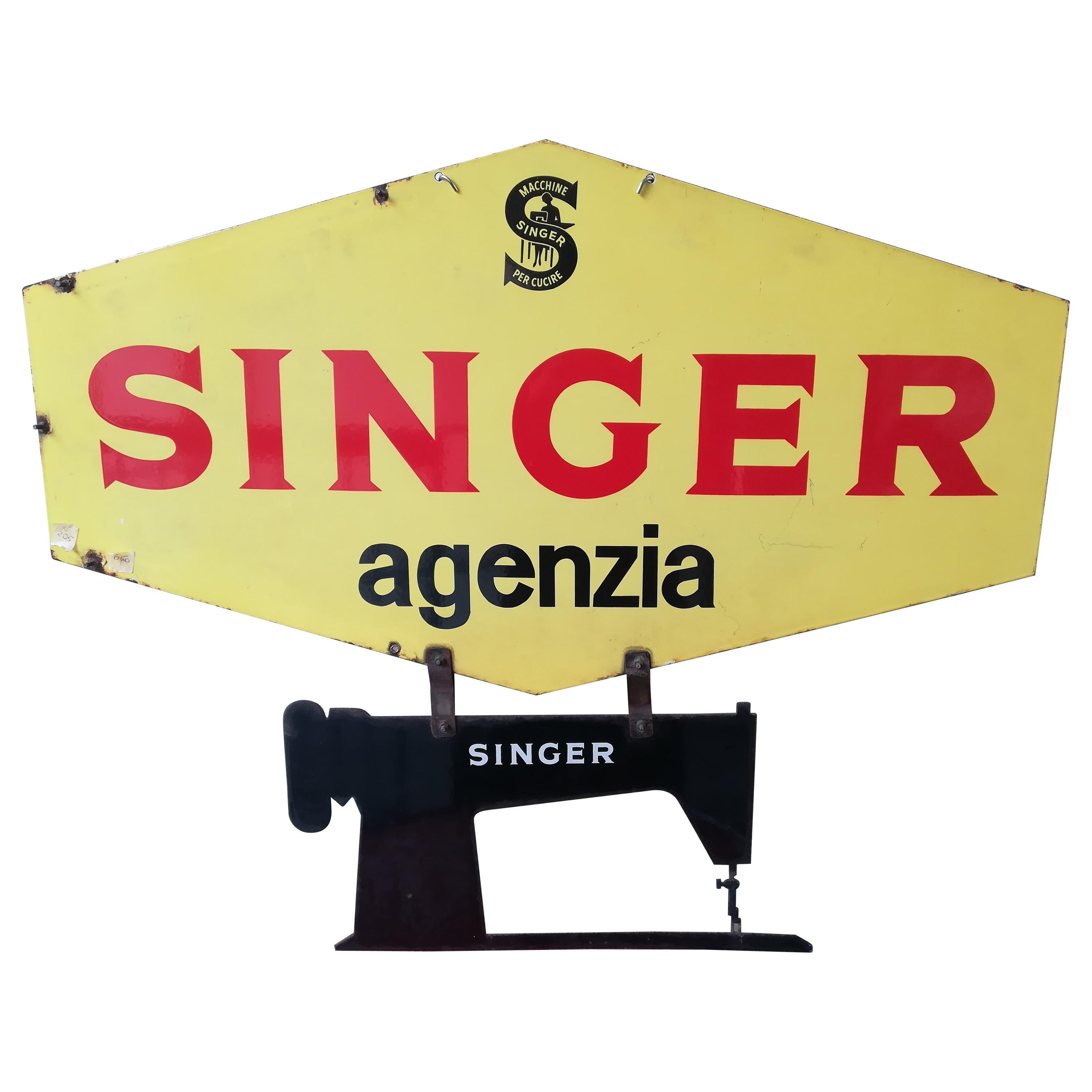 Mid-20th Century Double Side Enamel Italian Textile Machine Singer Sign ...