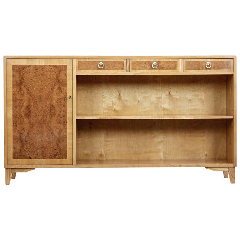 Mid-20th Century Elm and Burr Low Open Bookcase at 1stDibs