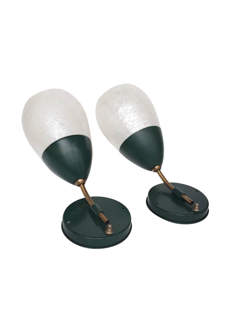 Mid-20th Century Enameled Metal and Milkglass Sconces by Gill Glass and ...