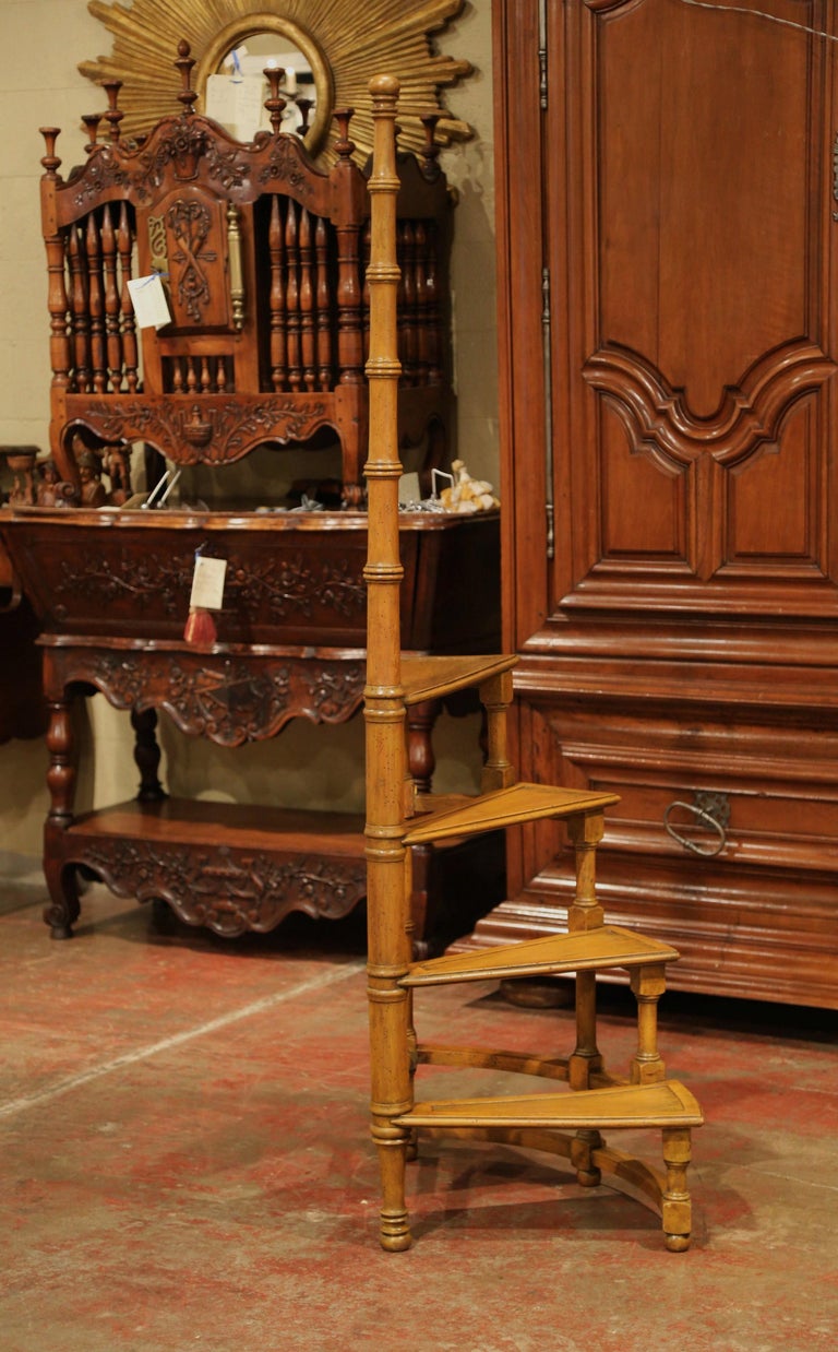Mid-20th Century English Carved Four-Stairs Library Spiral Step Ladder ...