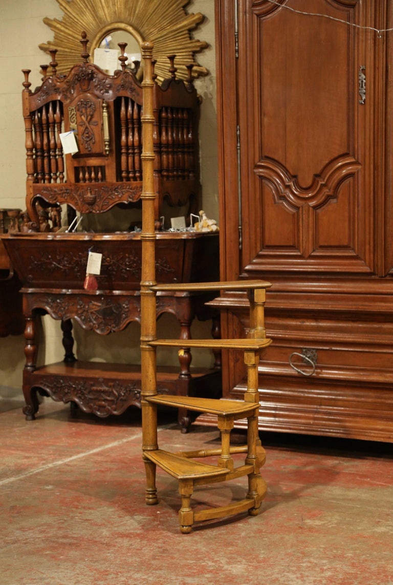 Mid-20th Century English Carved Four-Stairs Library Spiral Step Ladder ...