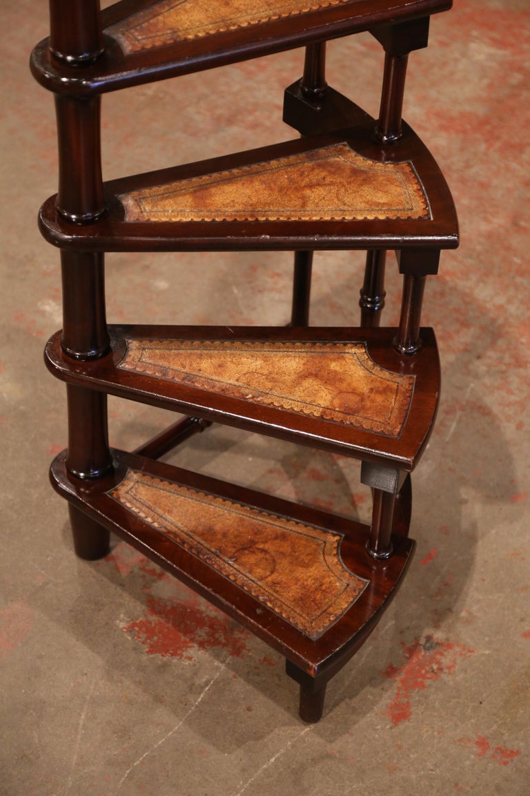 Mid-20th Century English Carved Mahogany and Leather Spiral Step ...