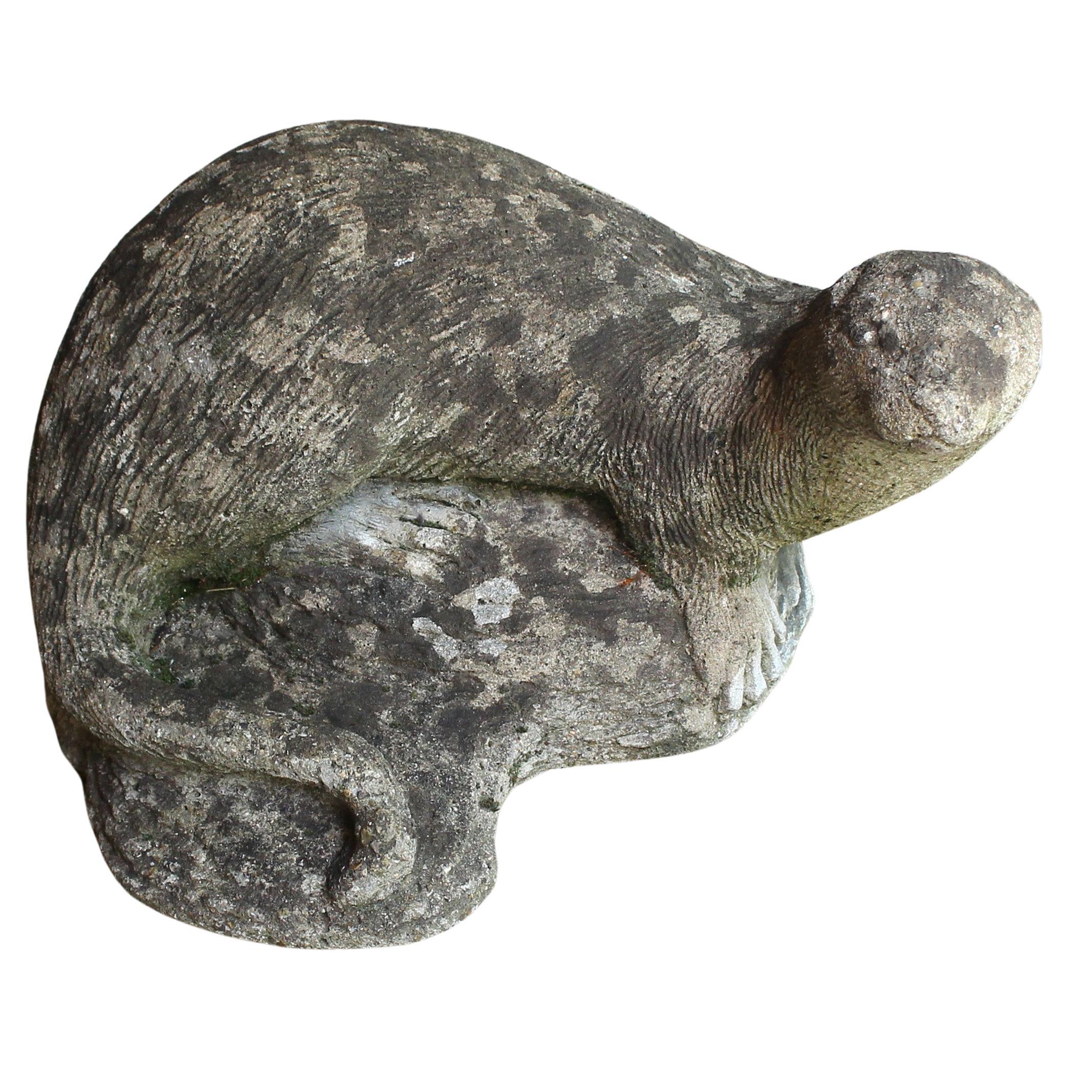 Mid-20th Century English Cast Stone Otter Garden Statue For Sale at 1stDibs