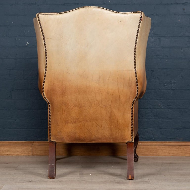 Mid-20th Century English Leather Wing Back Chair, circa 1960 at 1stDibs