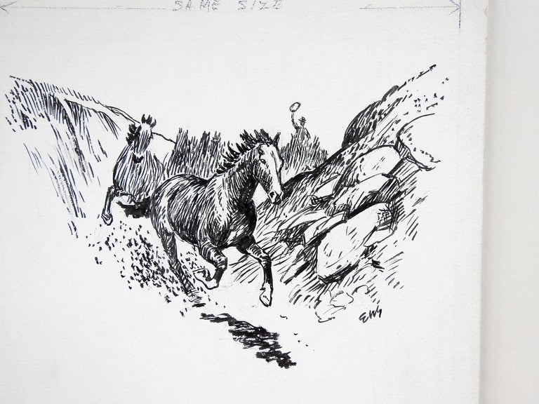 Mid-20th Century, Eugene Shortridge Wild Horses Pen and Ink Western ...