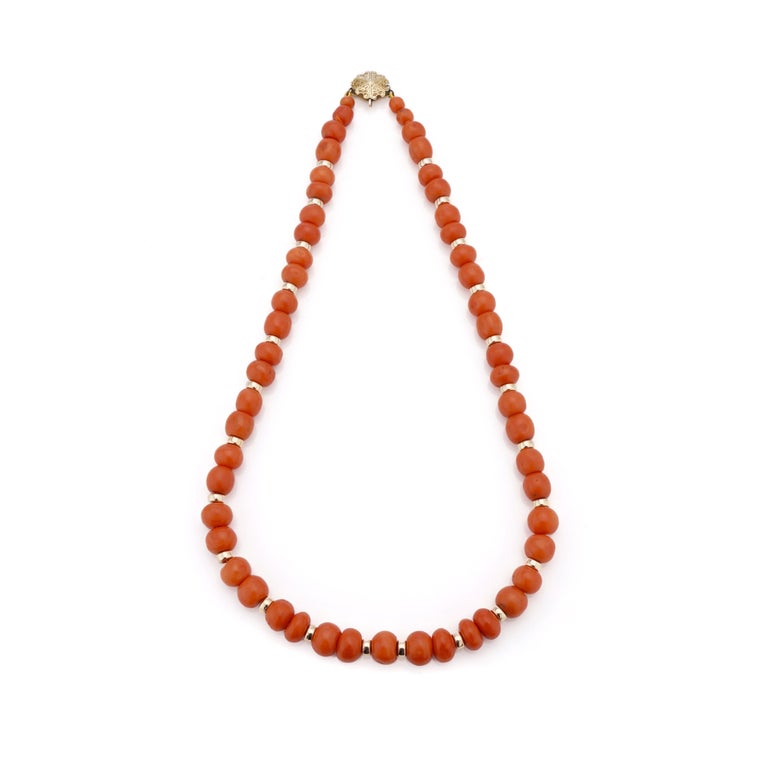 Mid 20th Century European 14kt Gold and Coral Bead Necklace For Sale at ...