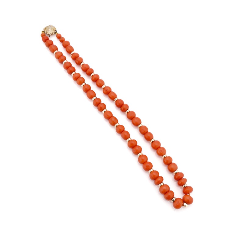 Mid 20th Century European 14kt Gold and Coral Bead Necklace For Sale at ...