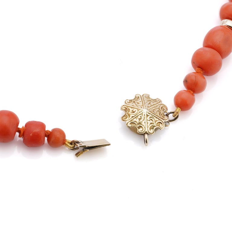 Mid 20th Century European 14kt Gold and Coral Bead Necklace For Sale at ...