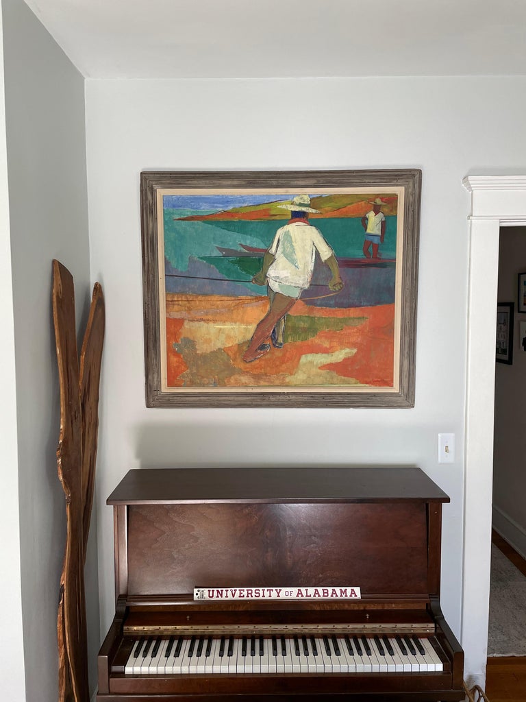 Mid-20th Century Fauvist Style Coastal Scene with Fishermen Oil ...