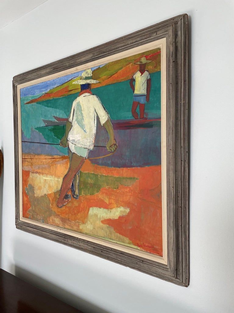 Mid-20th Century Fauvist Style Coastal Scene with Fishermen Oil ...