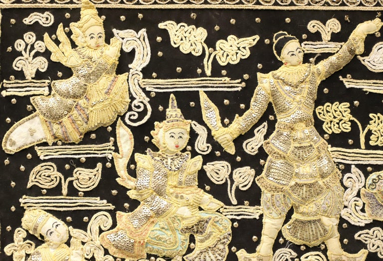Mid 20th Century Framed Burmese Kalaga Tapestry For Sale at 1stDibs