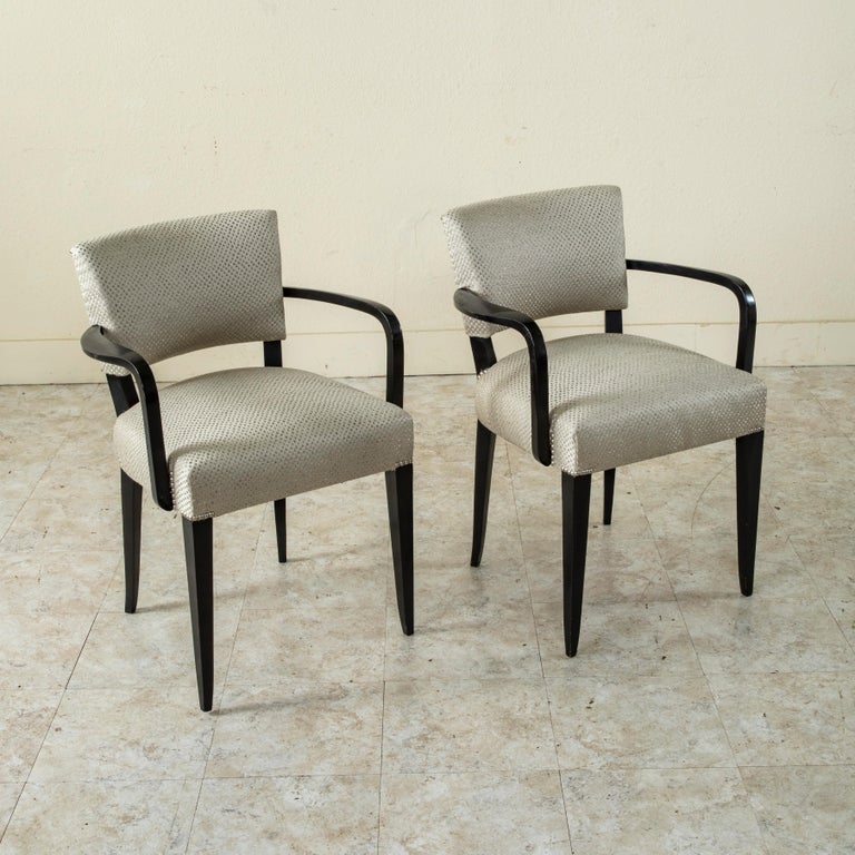 Mid-20th Century French Black Lacquer Bridge Chairs with Nail Head Trim ...