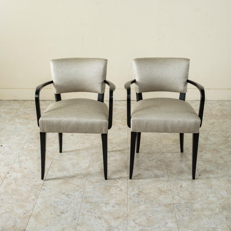 Mid-20th Century French Black Lacquer Bridge Chairs with Nail Head Trim ...