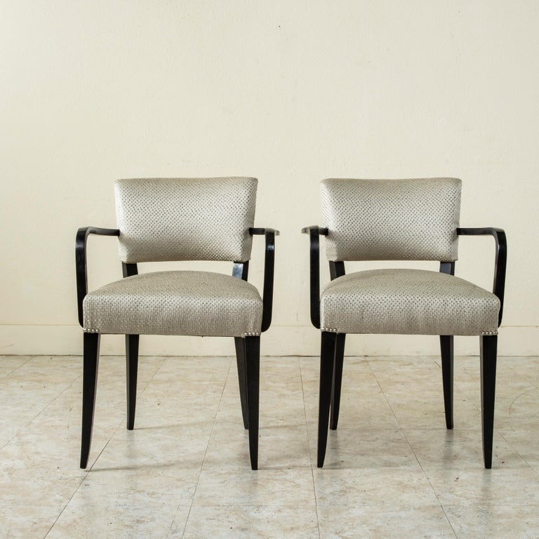 Mid-20th Century French Black Lacquer Bridge Chairs with Nail Head Trim ...