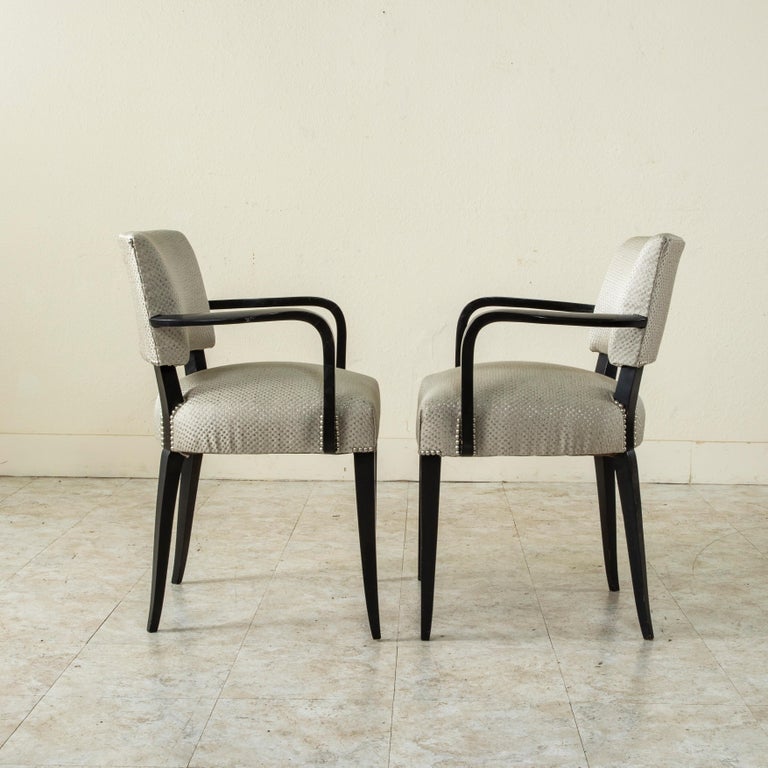 Mid-20th Century French Black Lacquer Bridge Chairs with Nail Head Trim ...