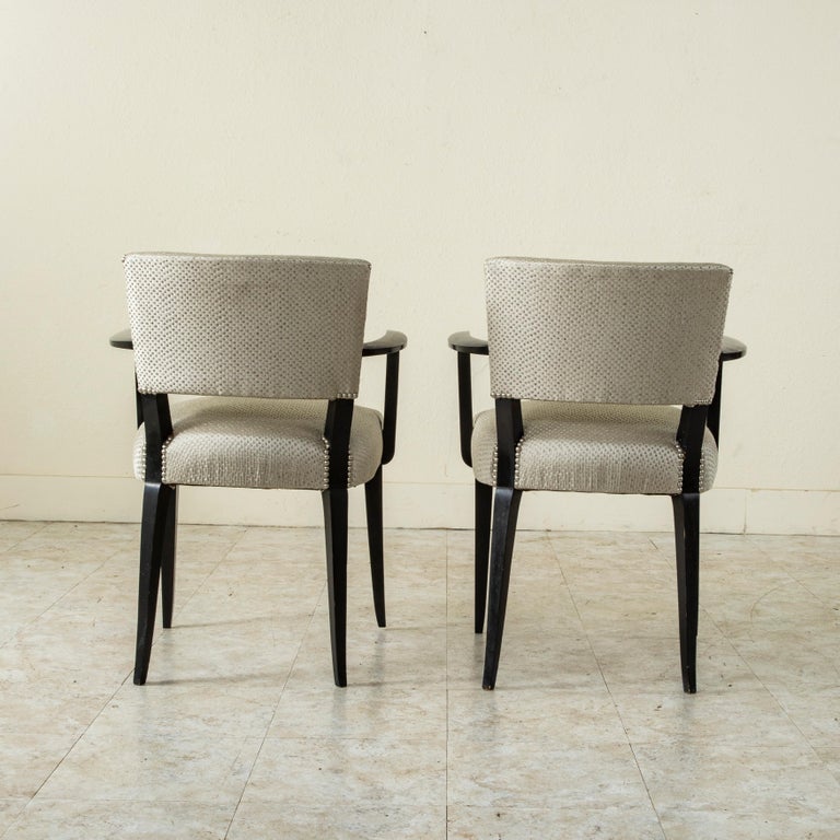 Mid-20th Century French Black Lacquer Bridge Chairs with Nail Head Trim ...