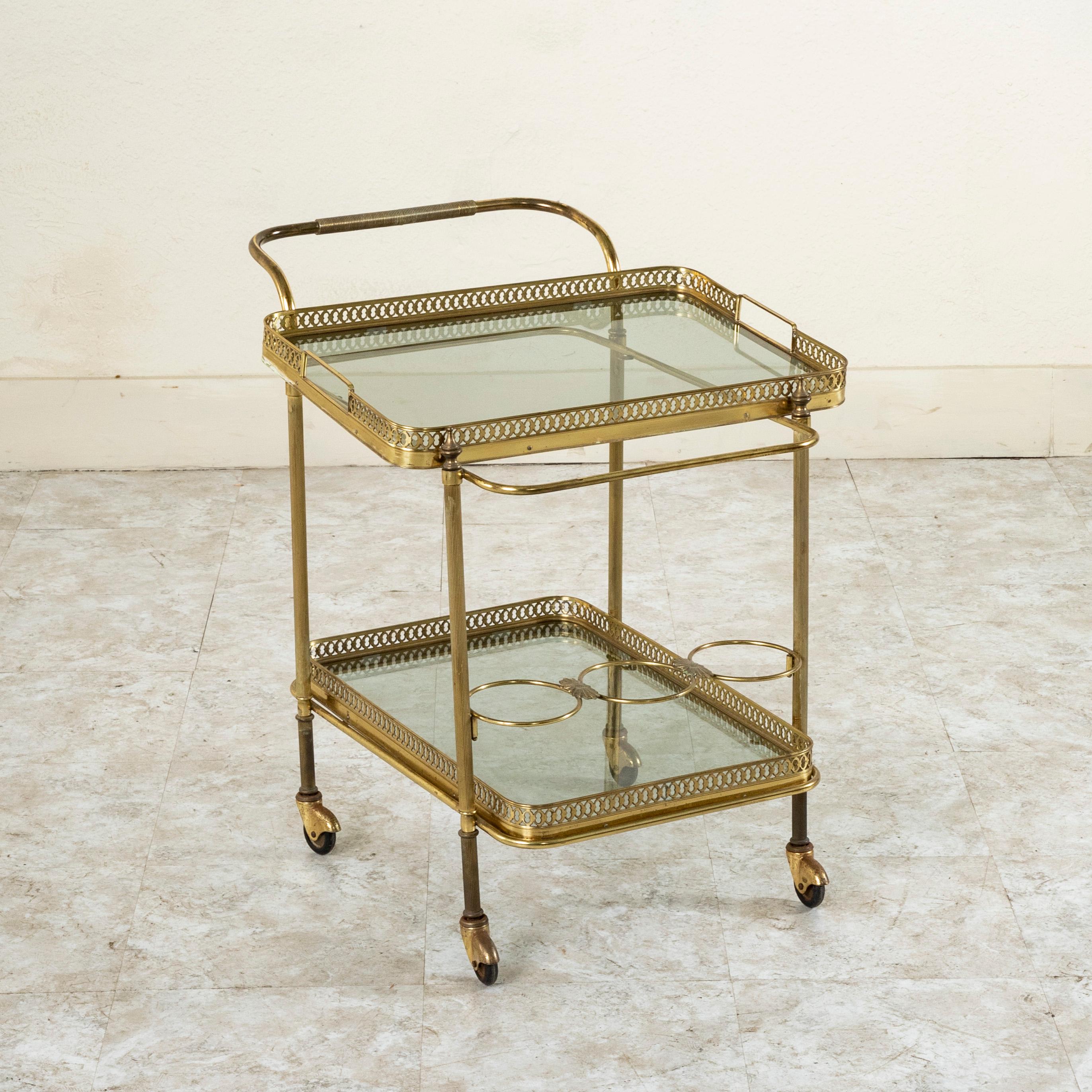 Mid-20th Century French Brass and Glass Bar Cart, Removable Tray ...